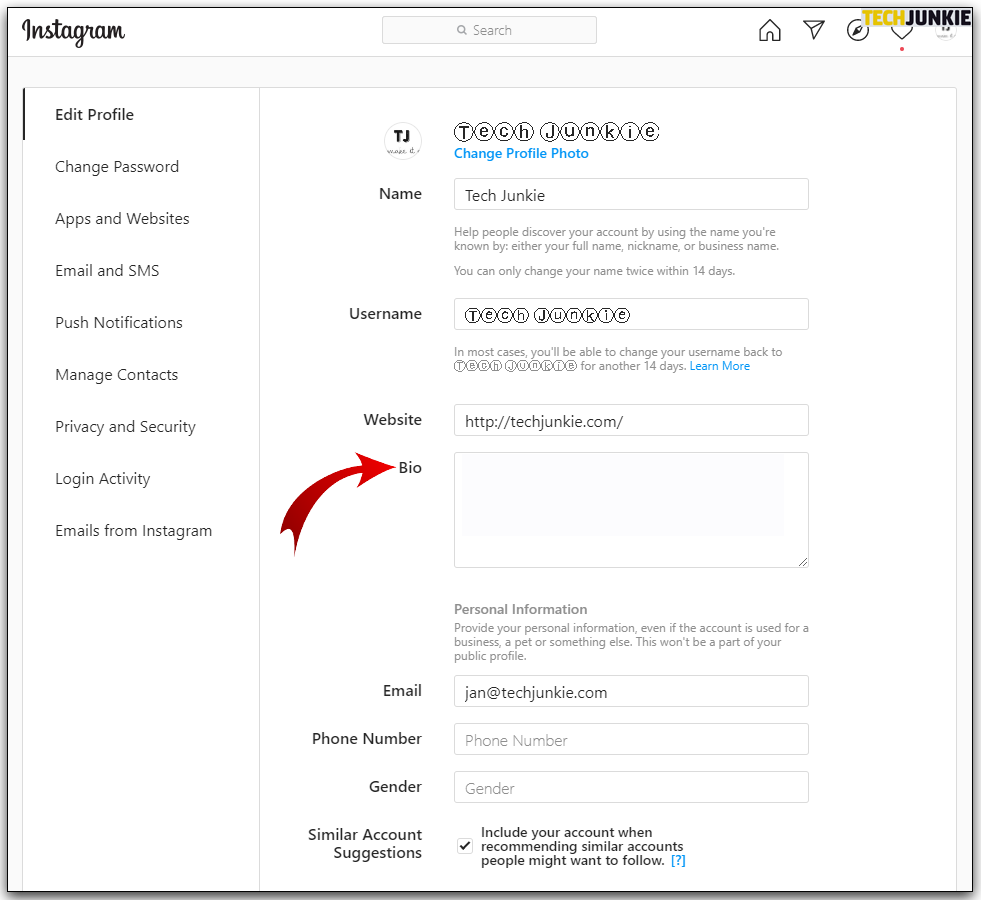 Get attention with a Different font Instagram profile layout