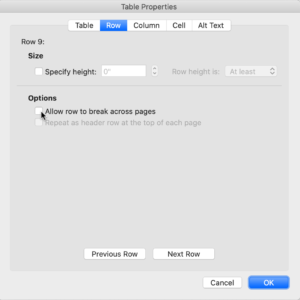 Fixing Unwanted Lines in a Table Cell that Spans Two Pages in Word