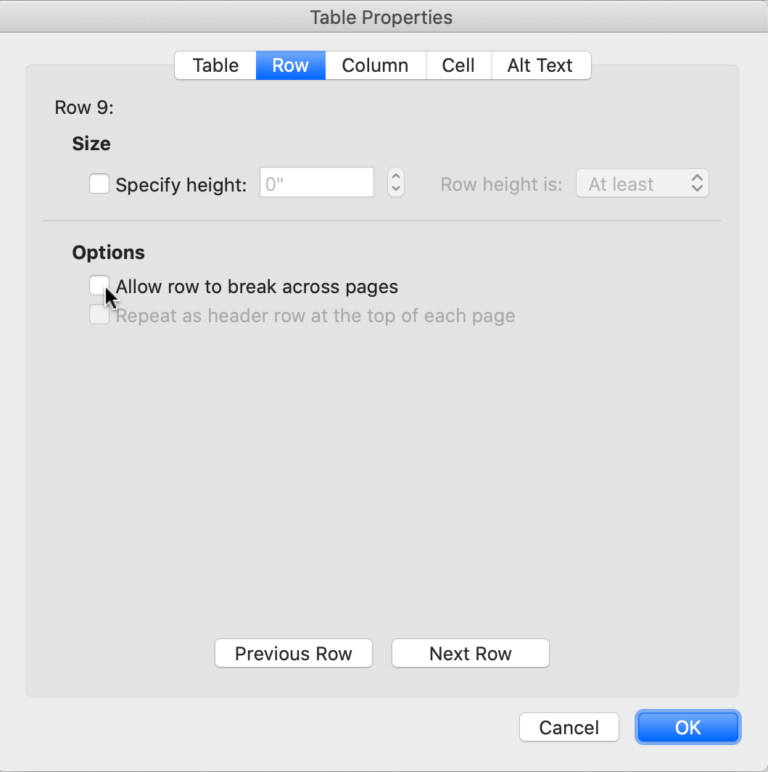 Fixing Unwanted Lines in a Table Cell that Spans Two Pages in Word