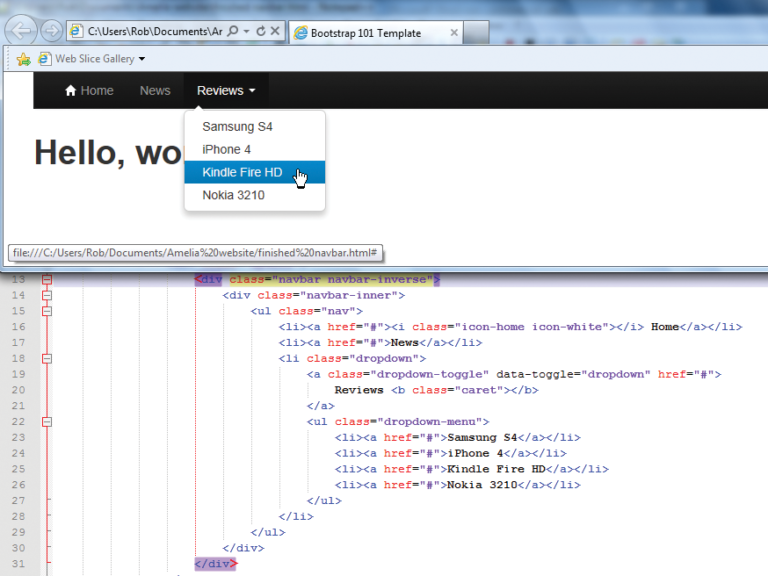 Build a dropdown menu in Bootstrap