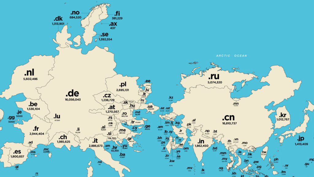 This amazing map shows the world by number of web domains