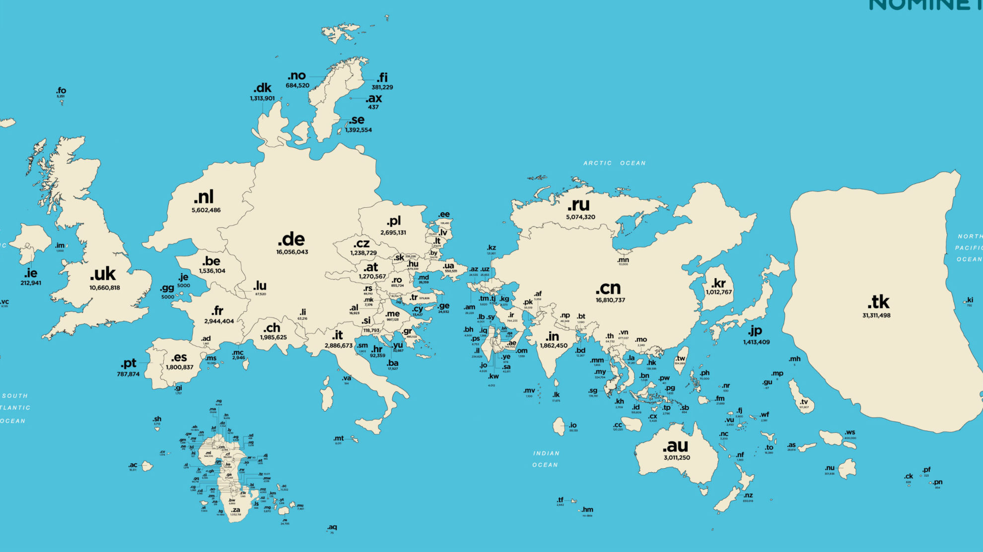 This amazing map shows the world by number of web domains