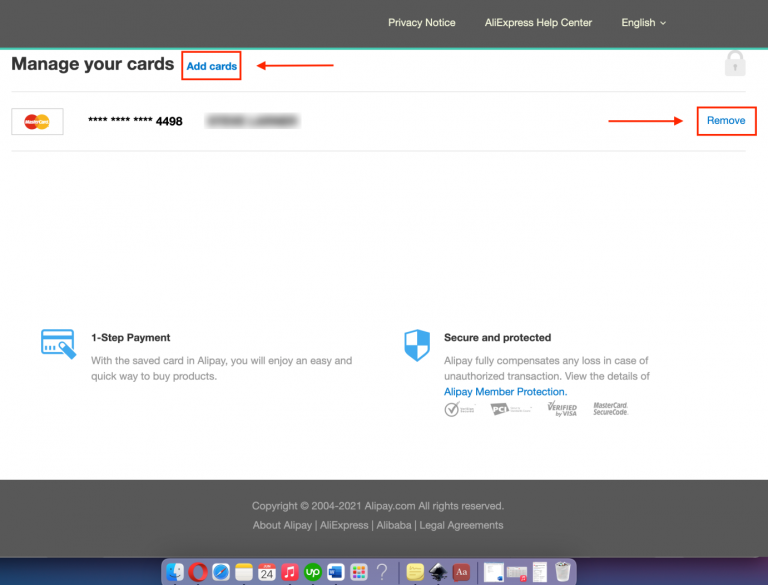 How to Add or Remove or Change a Card on AliExpress