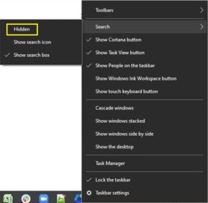 How to remove the search bar, and Cortana, from Windows 10 taskbar
