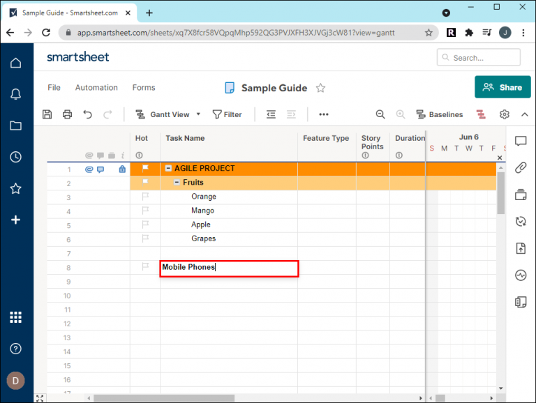 How To Add a Subtask in Smartsheet