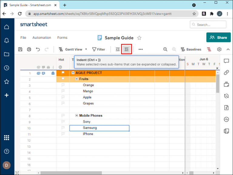 How To Add a Subtask in Smartsheet