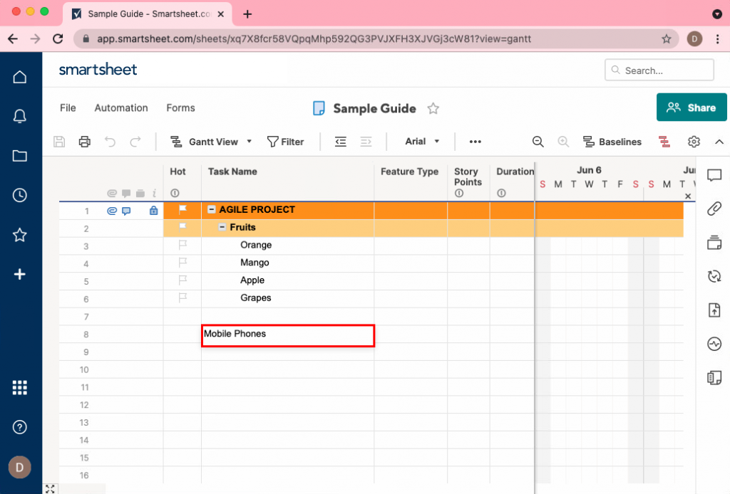 How To Add a Subtask in Smartsheet