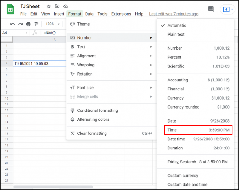 How to Show the Current Time in a Google Sheet