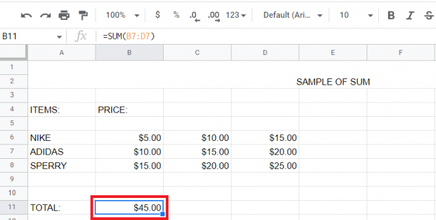 How to Sum a Row in Google Sheets