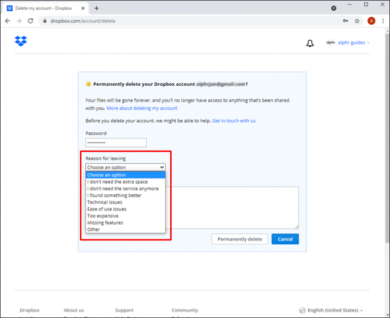 How to Delete a Dropbox Account