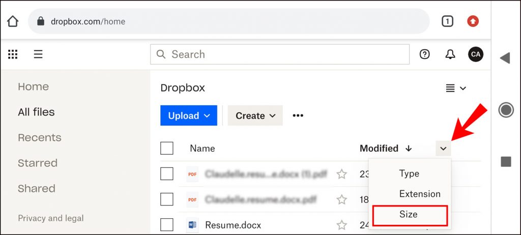 How to View the File Size in Dropbox