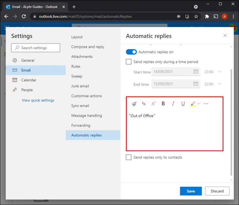 How to Set an Out of Office Automatic Reply in Outlook