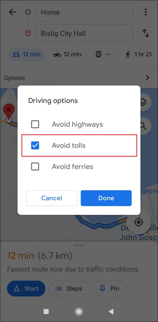 How to Turn Off Tolls in Google Maps