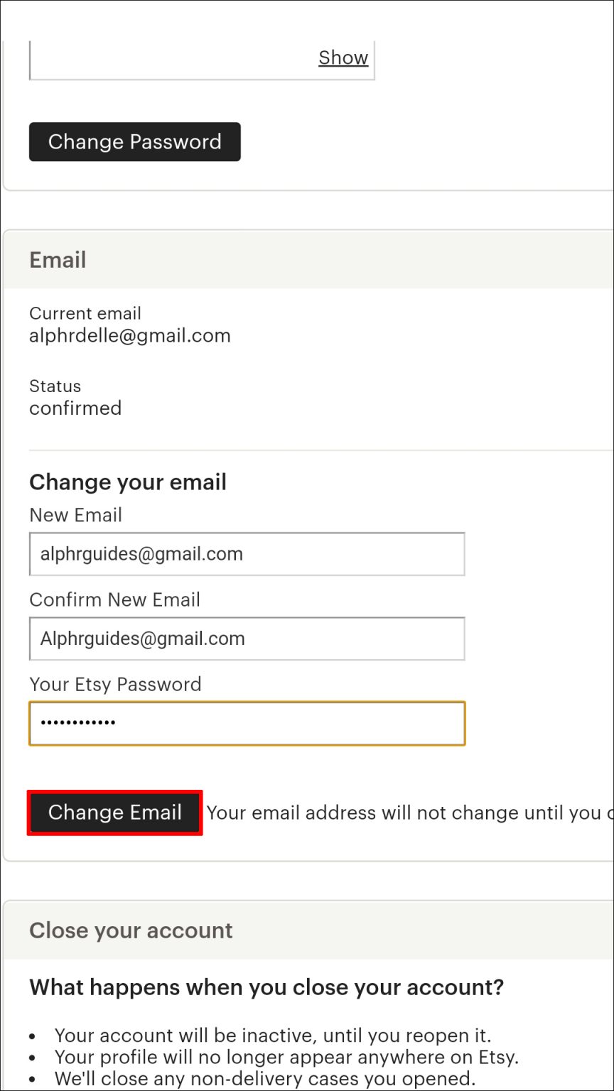 How to Change your Email Address on Etsy