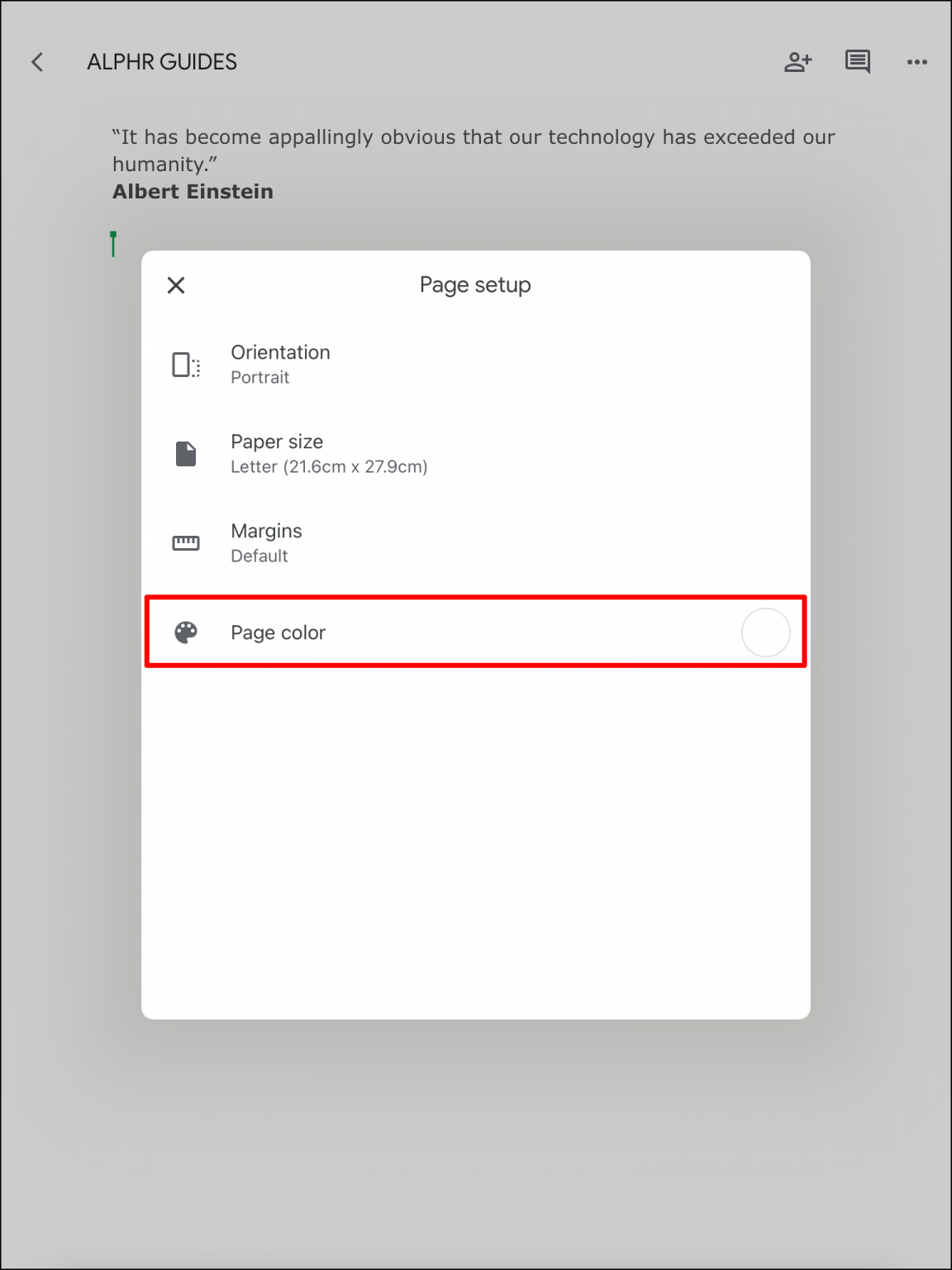 How to Change the Background Color in a Google Doc