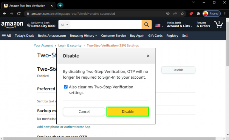 How to Turn On or Off 2FA on Amazon