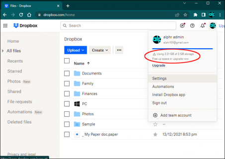 How to View How Much Free Space Available in DropBox