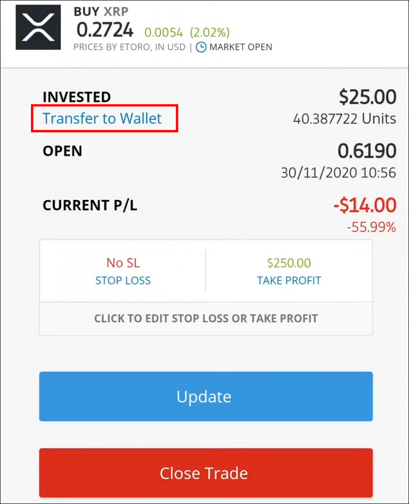 How to Transfer to a Wallet from Etoro