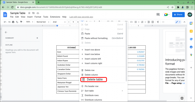 How To Delete a Table in Google Docs