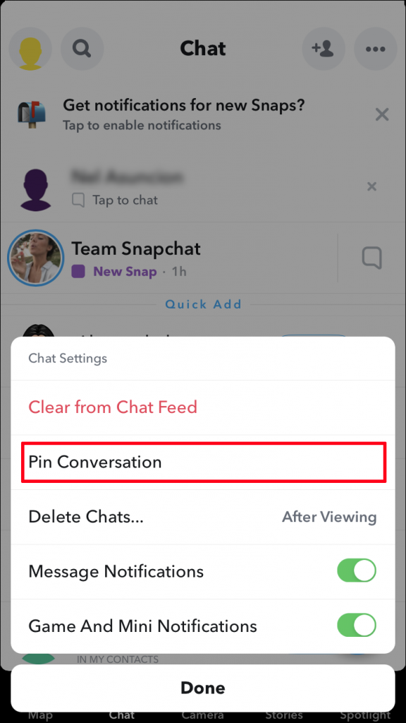 How To Pin a Friend’s Conversation on Snapchat
