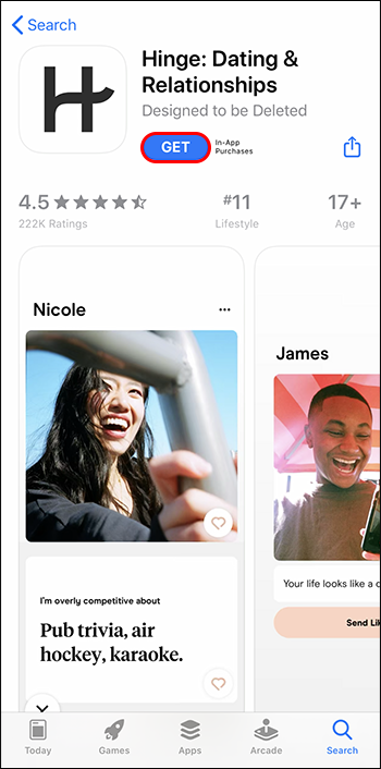 Hinge app download store