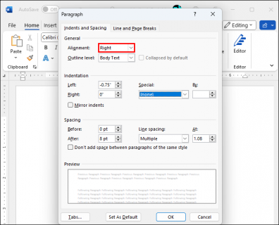 How to Right Align Part of a Line in Word