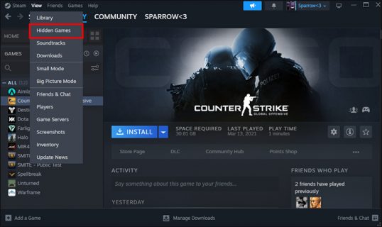 How to Hide Games From Friends in Steam