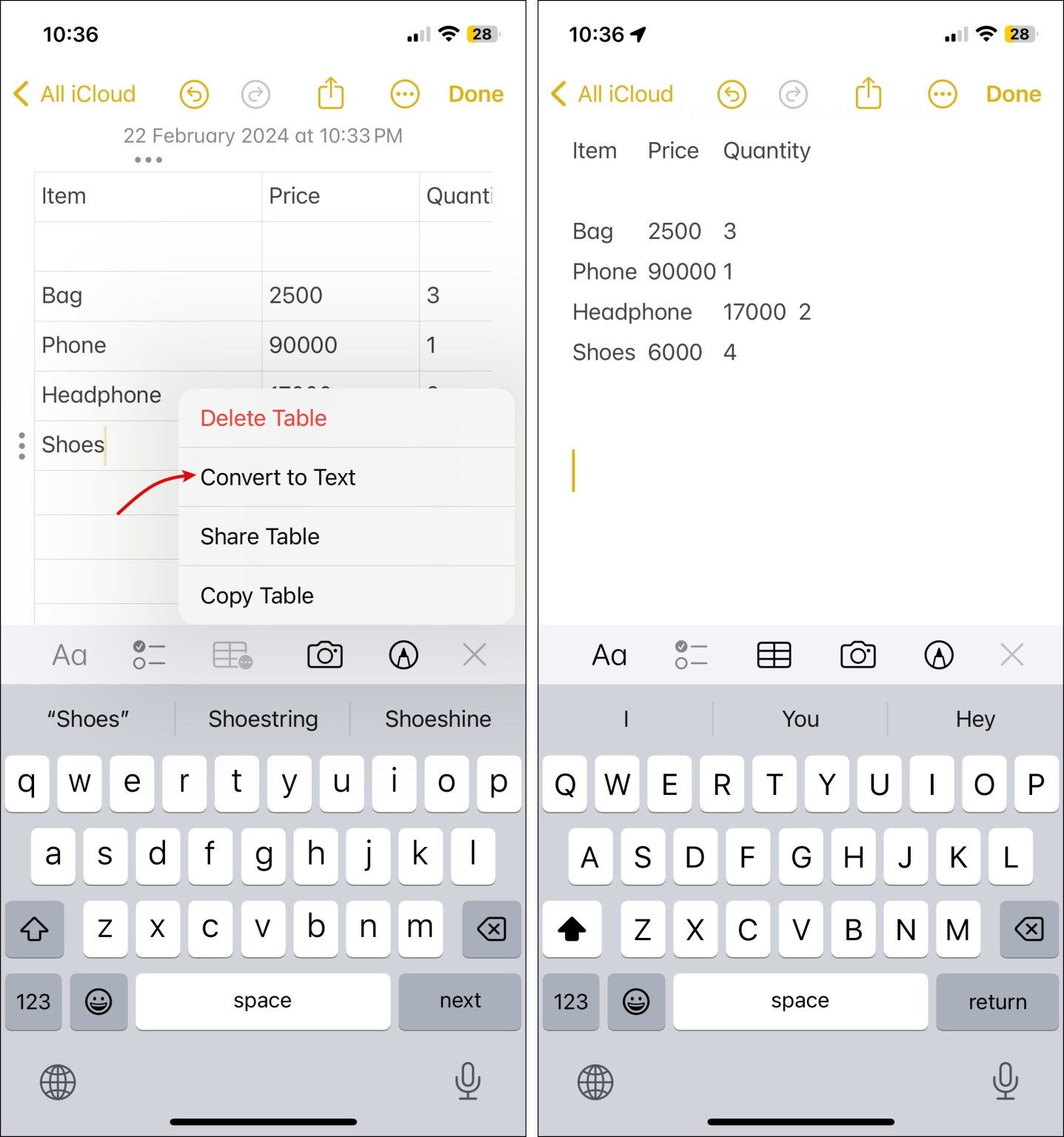 Apple Notes: How to Resize Table Columns or Rows
