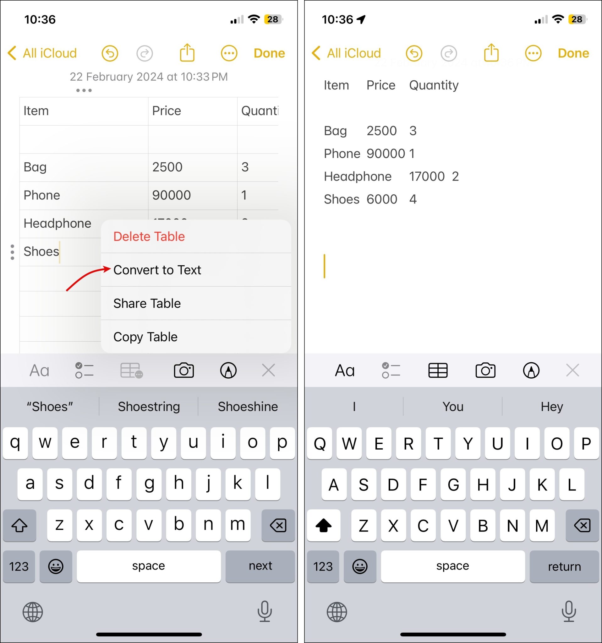 Apple Notes: How to Resize Table Columns or Rows