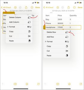 Apple Notes: How to Resize Table Columns or Rows