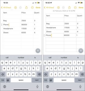 Apple Notes: How to Resize Table Columns or Rows