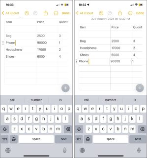 Apple Notes: How to Resize Table Columns or Rows