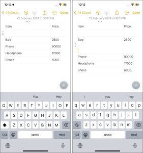 Apple Notes: How to Resize Table Columns or Rows