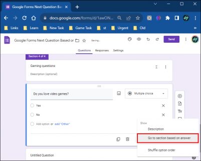 How To Change the Next Question Based on an Answer in Google Forms