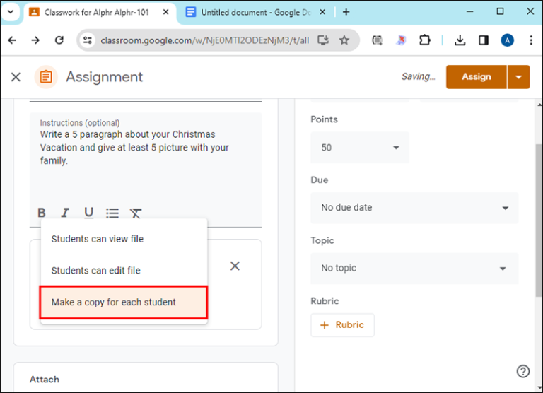 How to Make a Copy for Each Student in Google Classroom